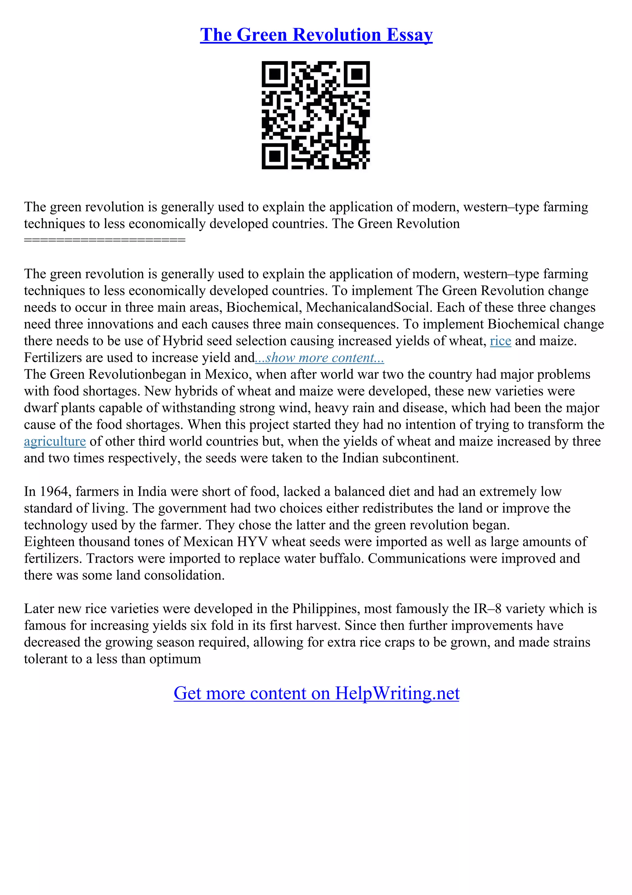 Green Revolution Essay | PDF