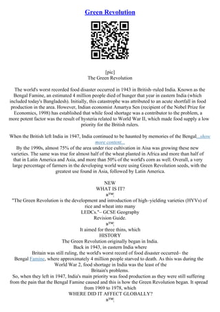 Green Revolution Essay | PDF