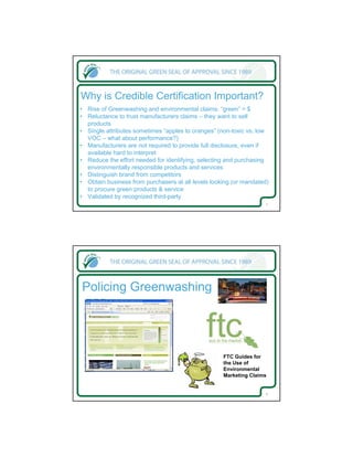 Lifecycle Assessment and Green Seal Certification | PDF