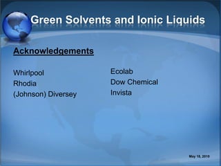 Green Solvents And Ionic Liquids | PDF