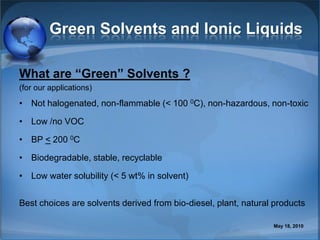Green Solvents And Ionic Liquids | PDF
