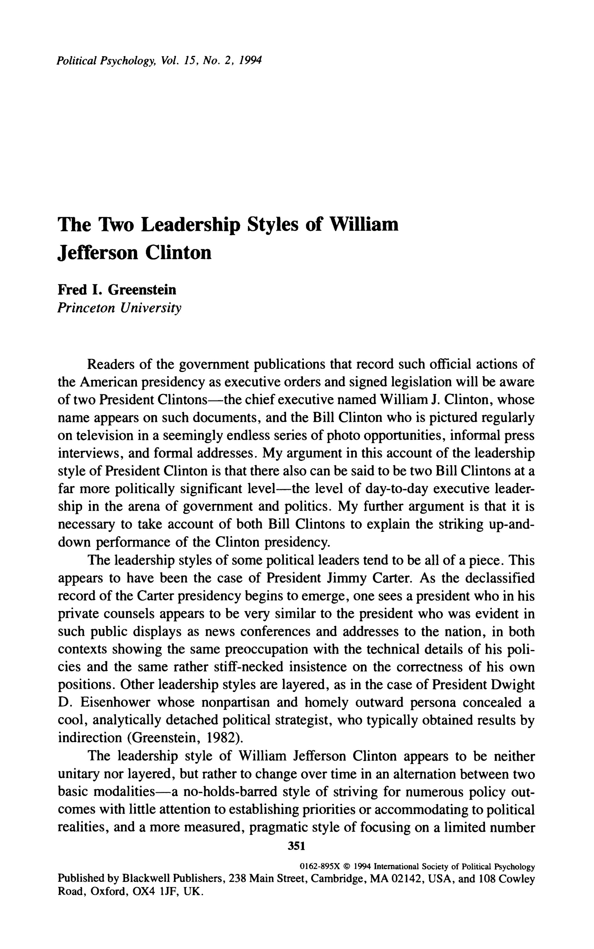 Leadership styles of Bill Clinton | PDF