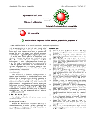 Green synthesis of well dispersed nanoparticles using leaf extract of medicinally useful ...