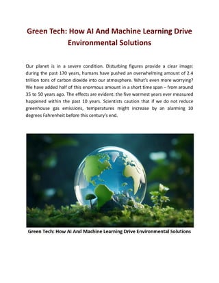 Green Tech: How AI And Machine Learning Drive Environmental Solutions | PDF