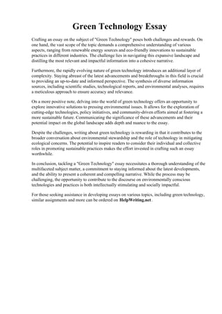 Green Technology Essay | PDF