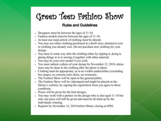 Green teen recycled fashion show | PPTX | High Fashion | Style & Fashion