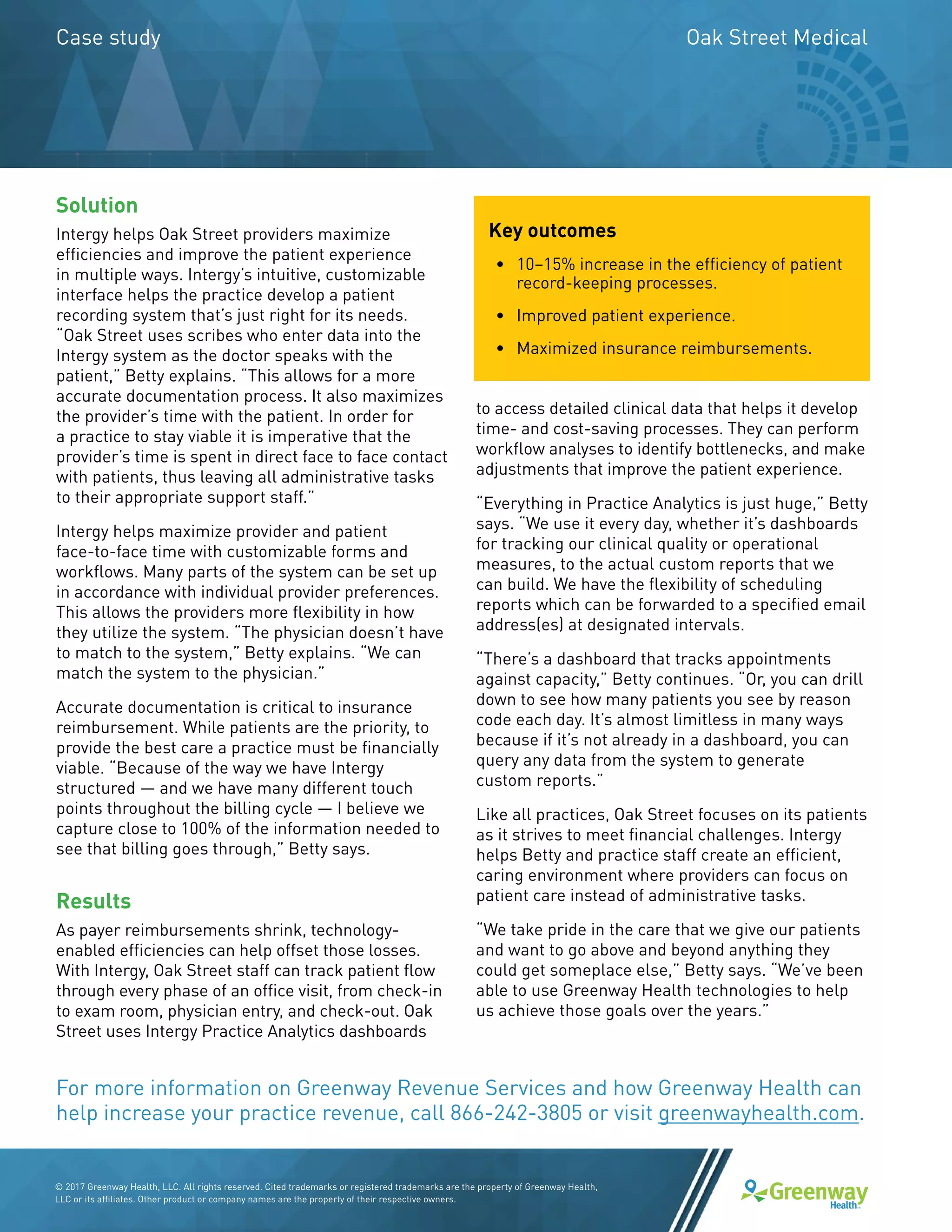 Greenway Health Oak Street Case Study | PDF