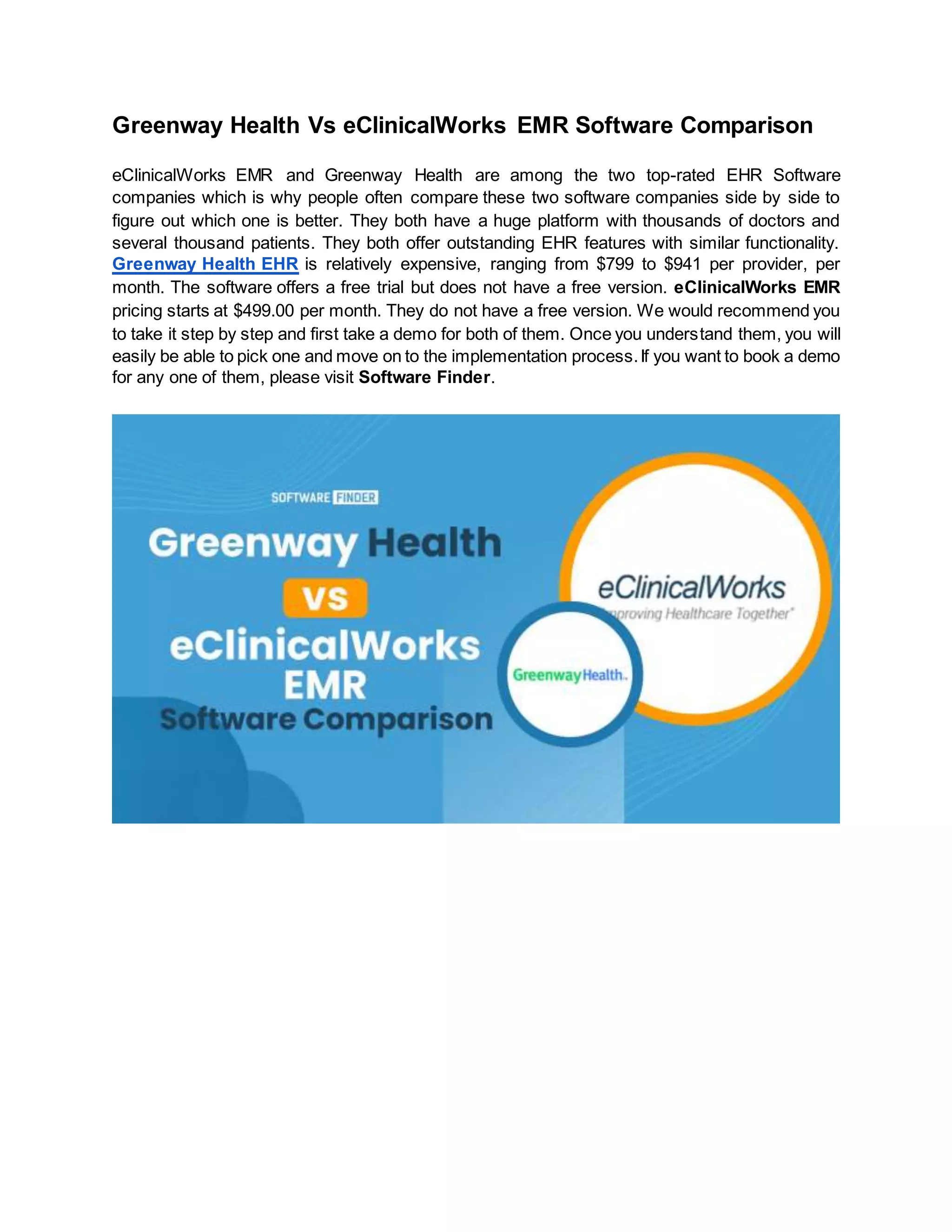 Greenway health vs e clinicalworks emr software comparison | PDF