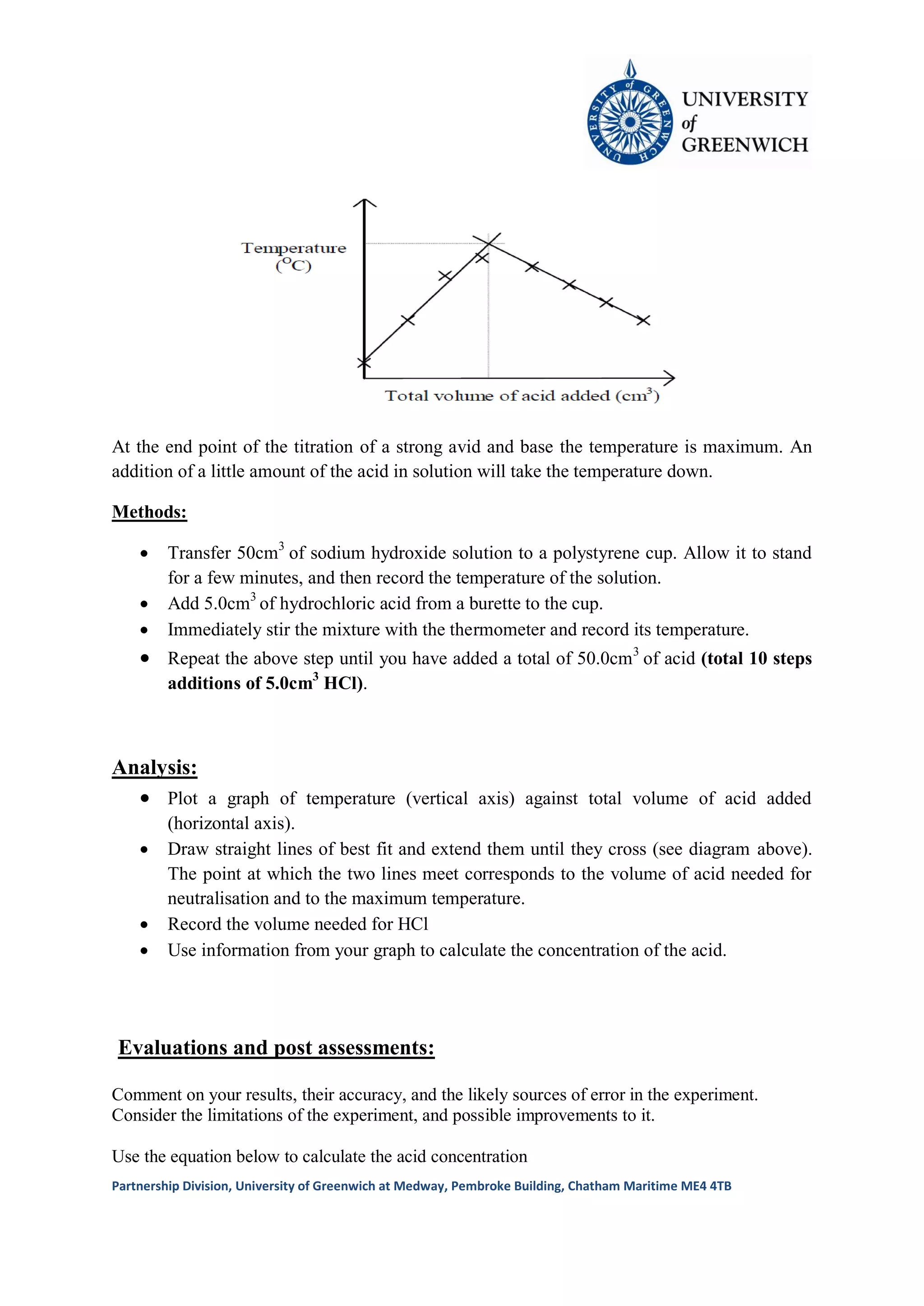 Greenwich chemistry lab session - titration | PDF