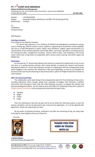 Greeting Introduce Notification and Offers The Chartering Of Ship | PDF