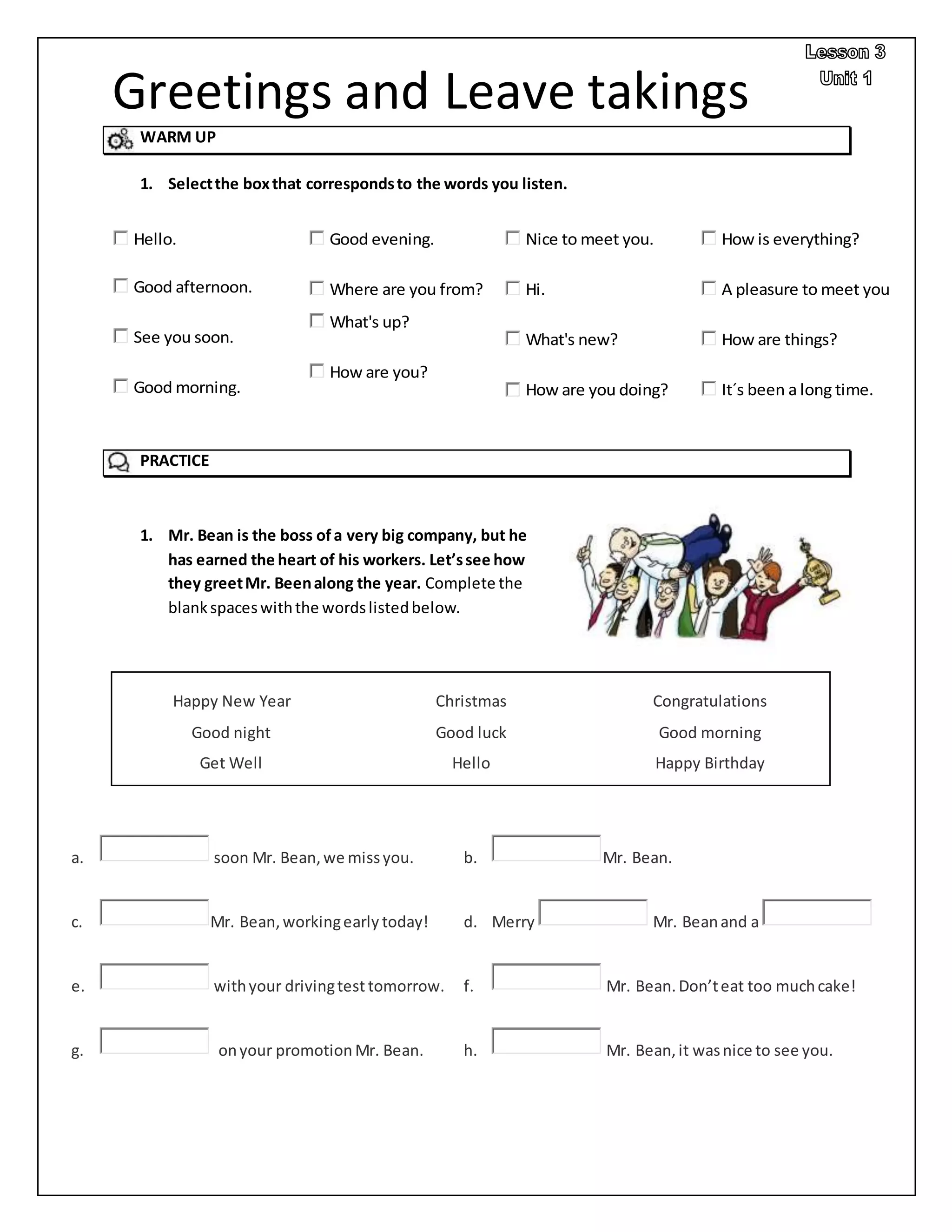 Greetings worksheet | DOCX