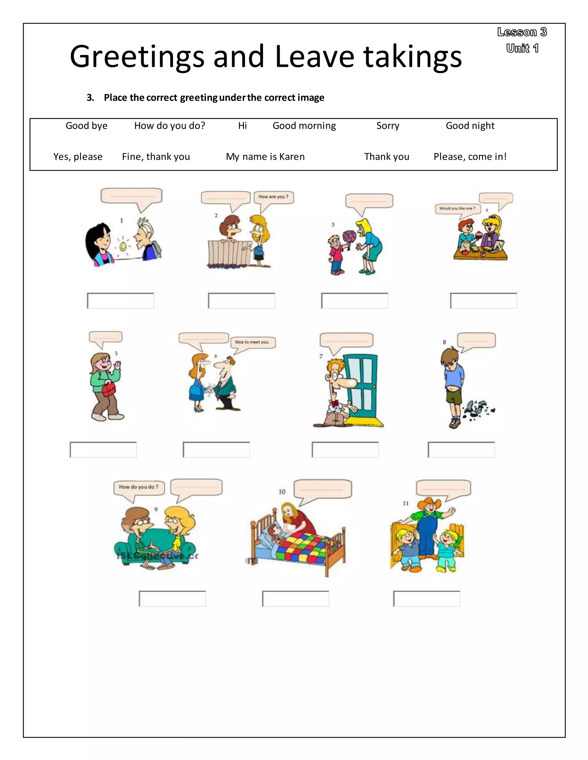 Greetings worksheet | DOCX