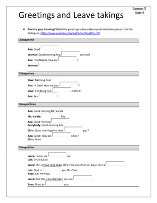 Greetings worksheet | DOCX