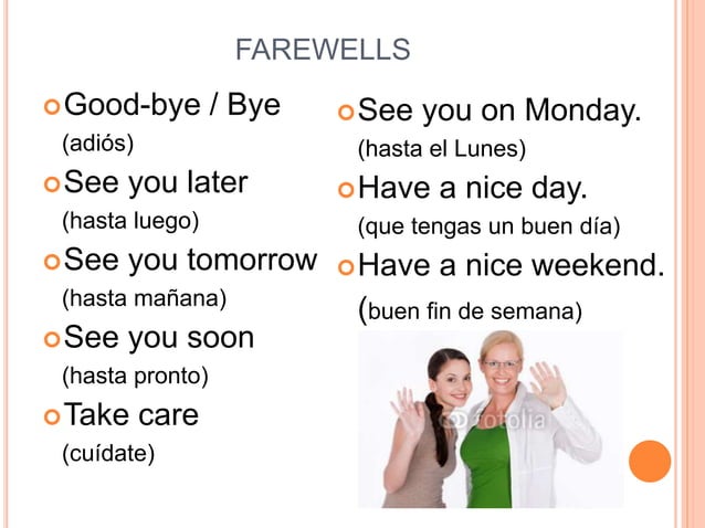 Greetings, farewells and other expressions
