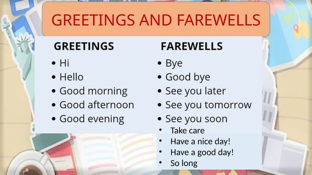 Basic English, topic : Greetings and farewells. | PPT