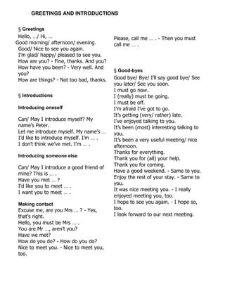 Greetings and introduction day 1 | PDF