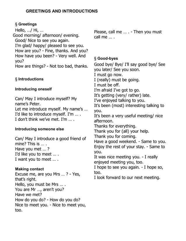 Greetings and introduction day 1 | PDF