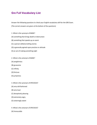 Gre Full Vocabulary List | PDF