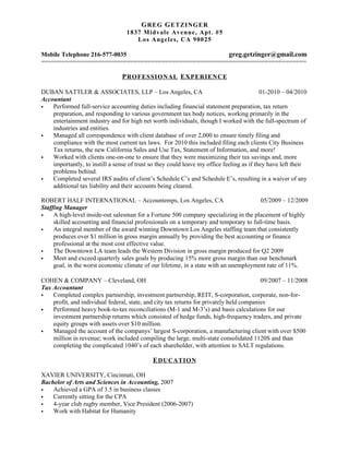 Greg Getzingers Resume Accountant | DOC