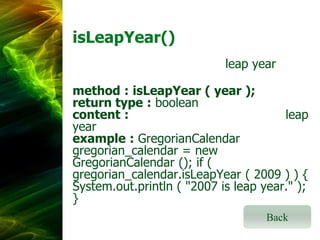 Gregorian calendar class | PPTX | Programming Languages | Computing