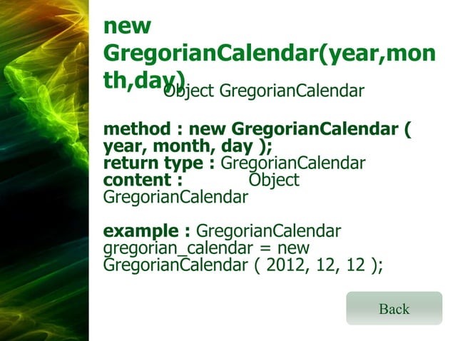 Gregorian calendar class | PPTX | Programming Languages | Computing