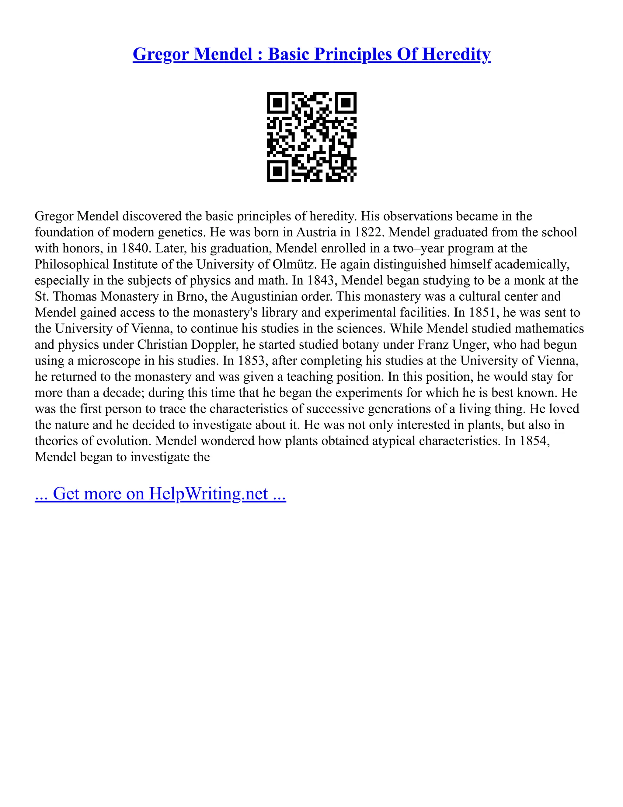 Gregor Mendel, Genetics Foundations | PDF