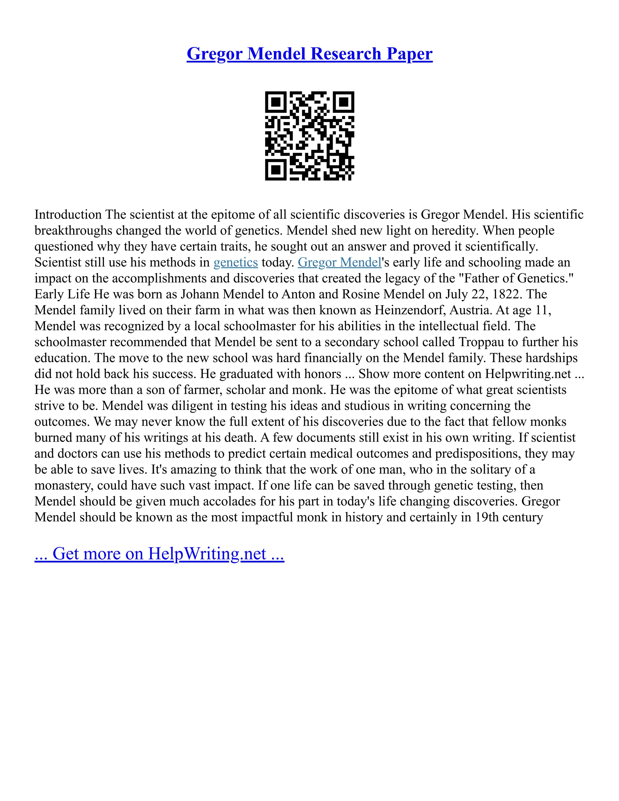 Gregor Mendel, Genetics Foundations | PDF