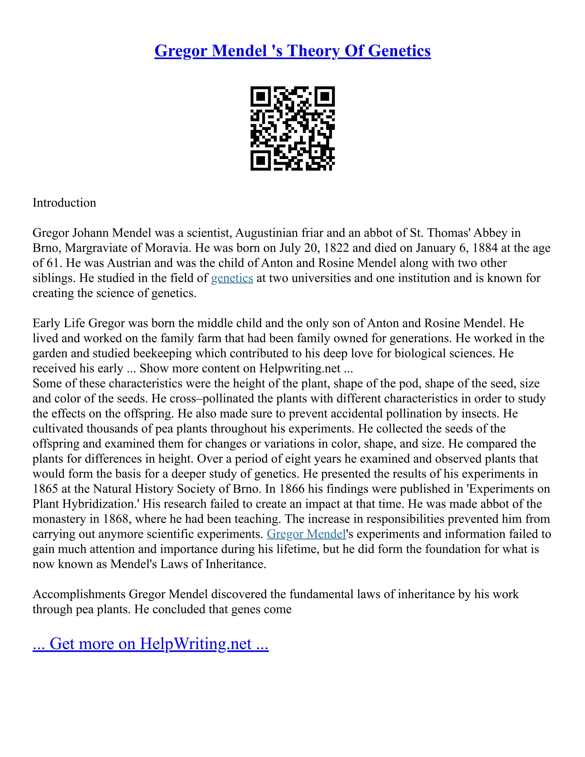 Gregor Mendel, Genetics Foundations | PDF