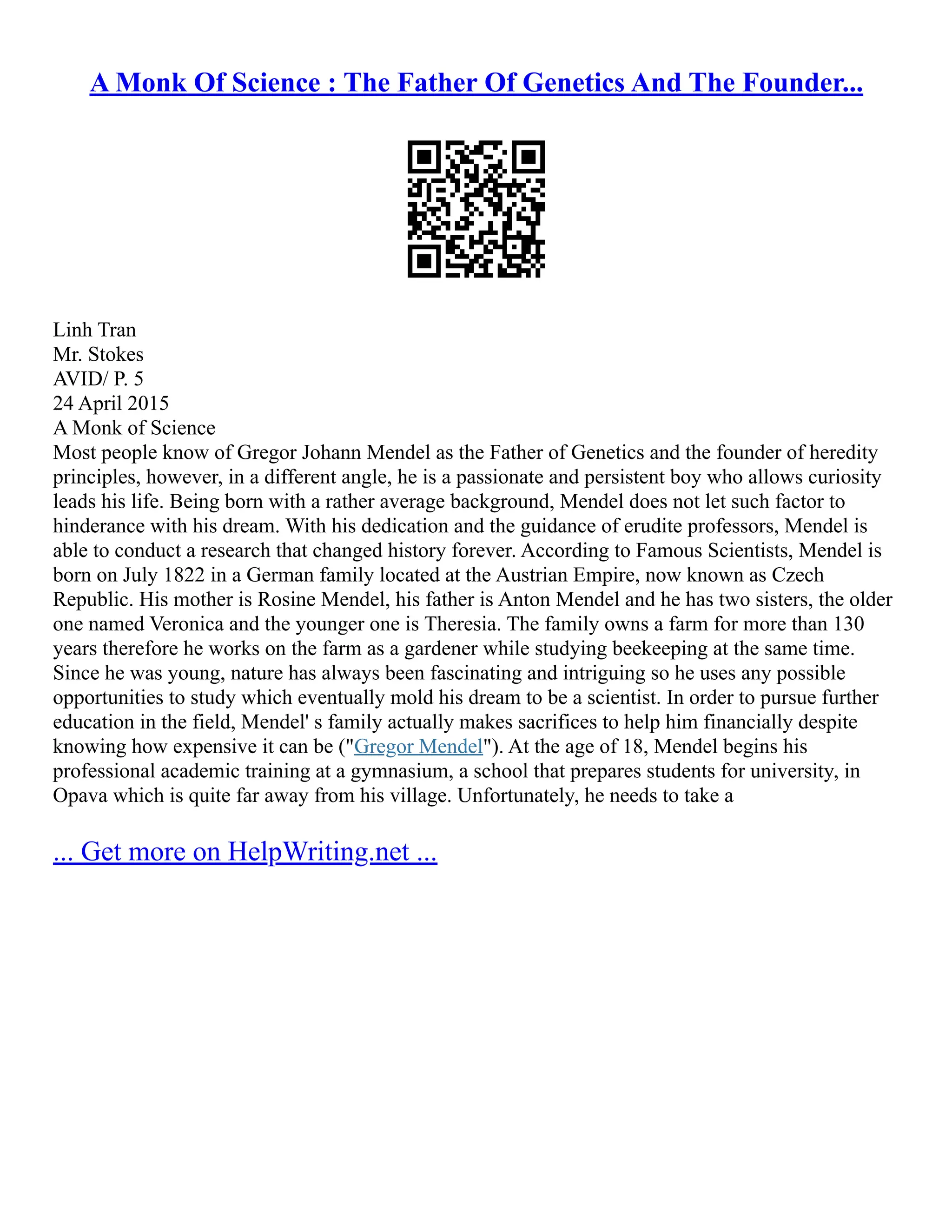 Gregor Mendel, Genetics Foundations | PDF