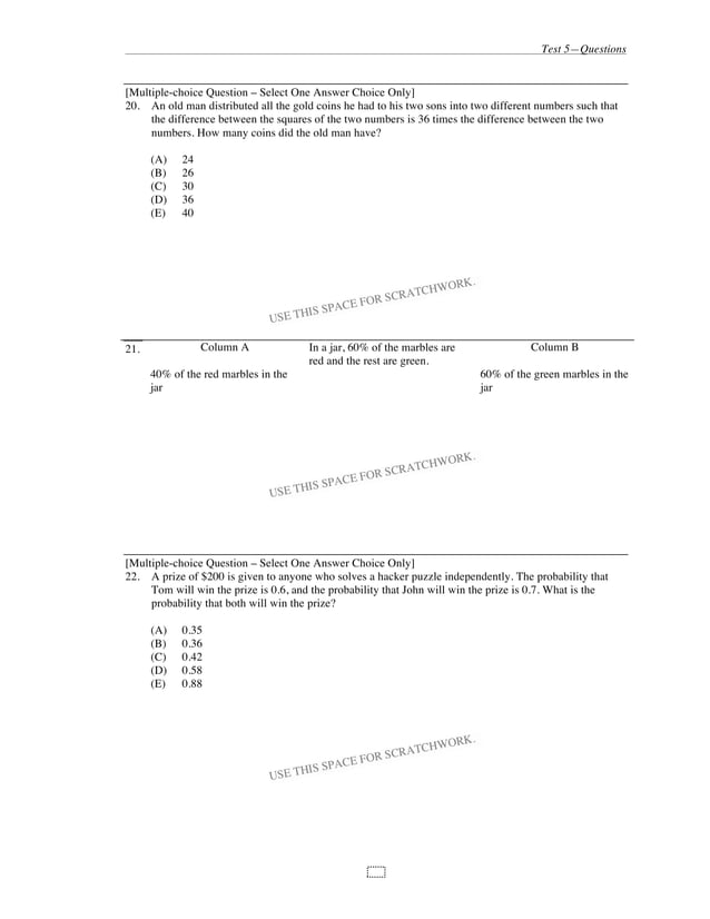 Gre math practice test 5 | PDF
