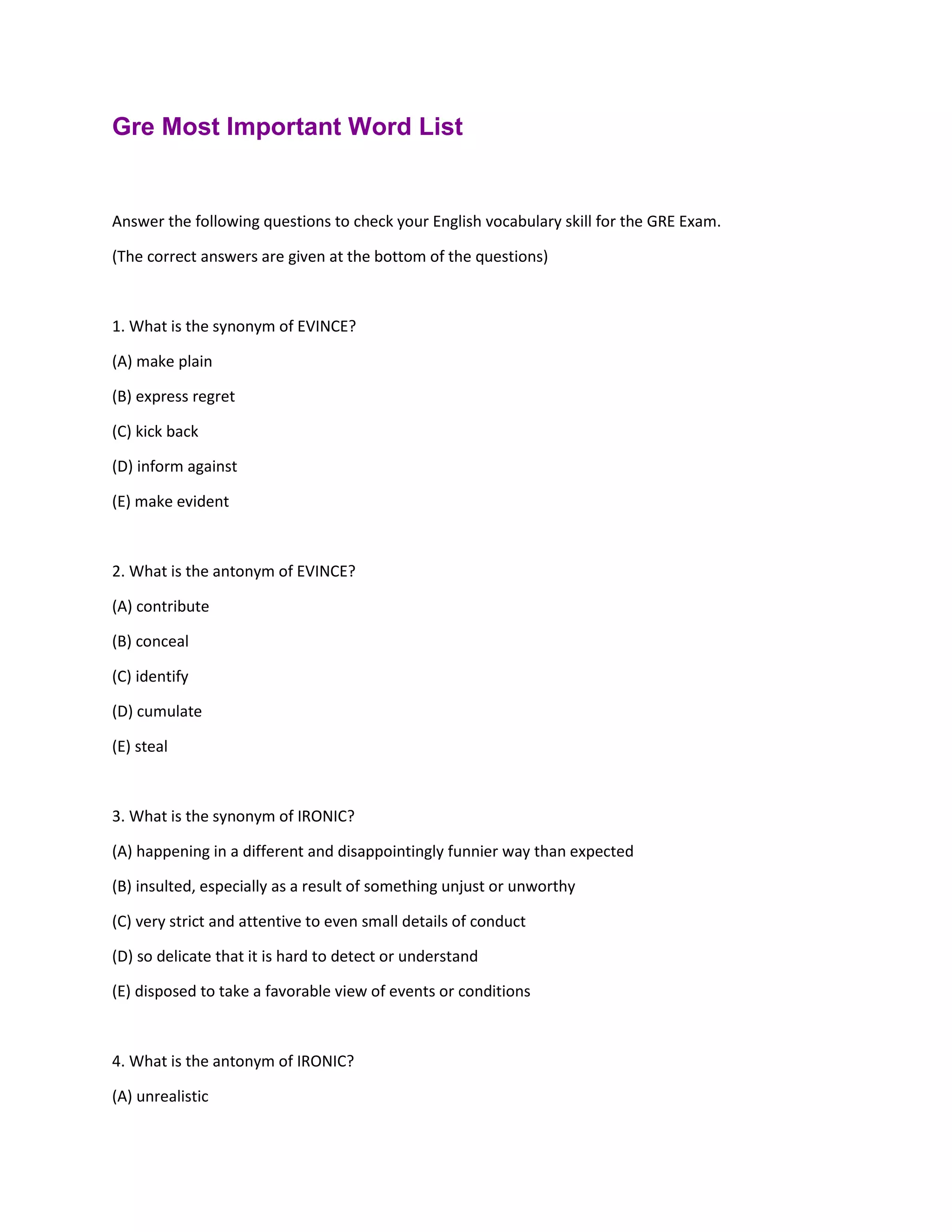 Gre Most Important Word List | PDF