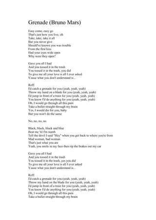 Bruno Mars Grenade Lyrics