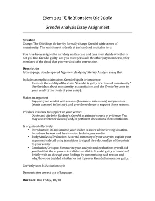 Grendel analysis essay assignment | PDF