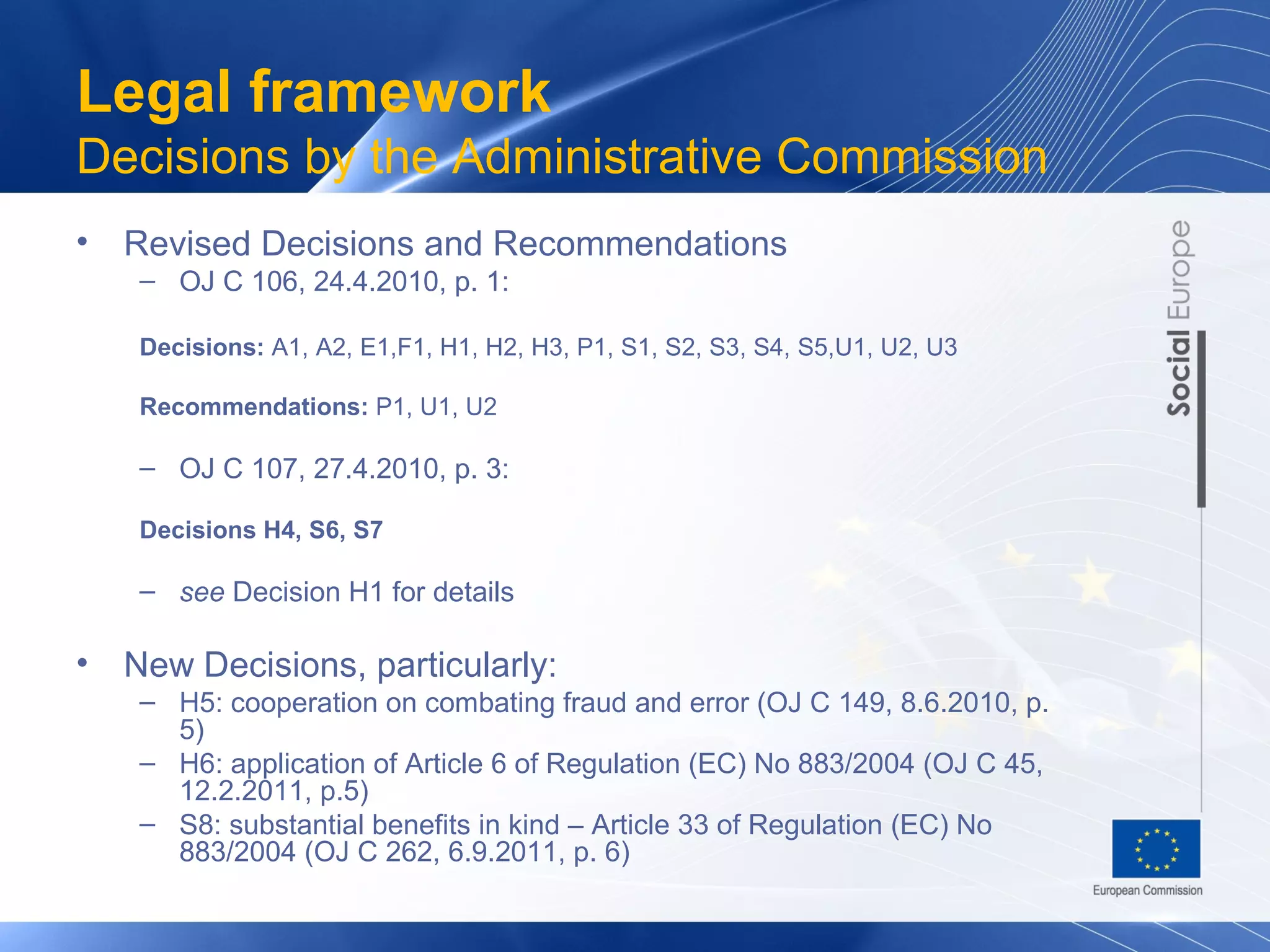 2011 - Recent developments in the field of EU social security ...