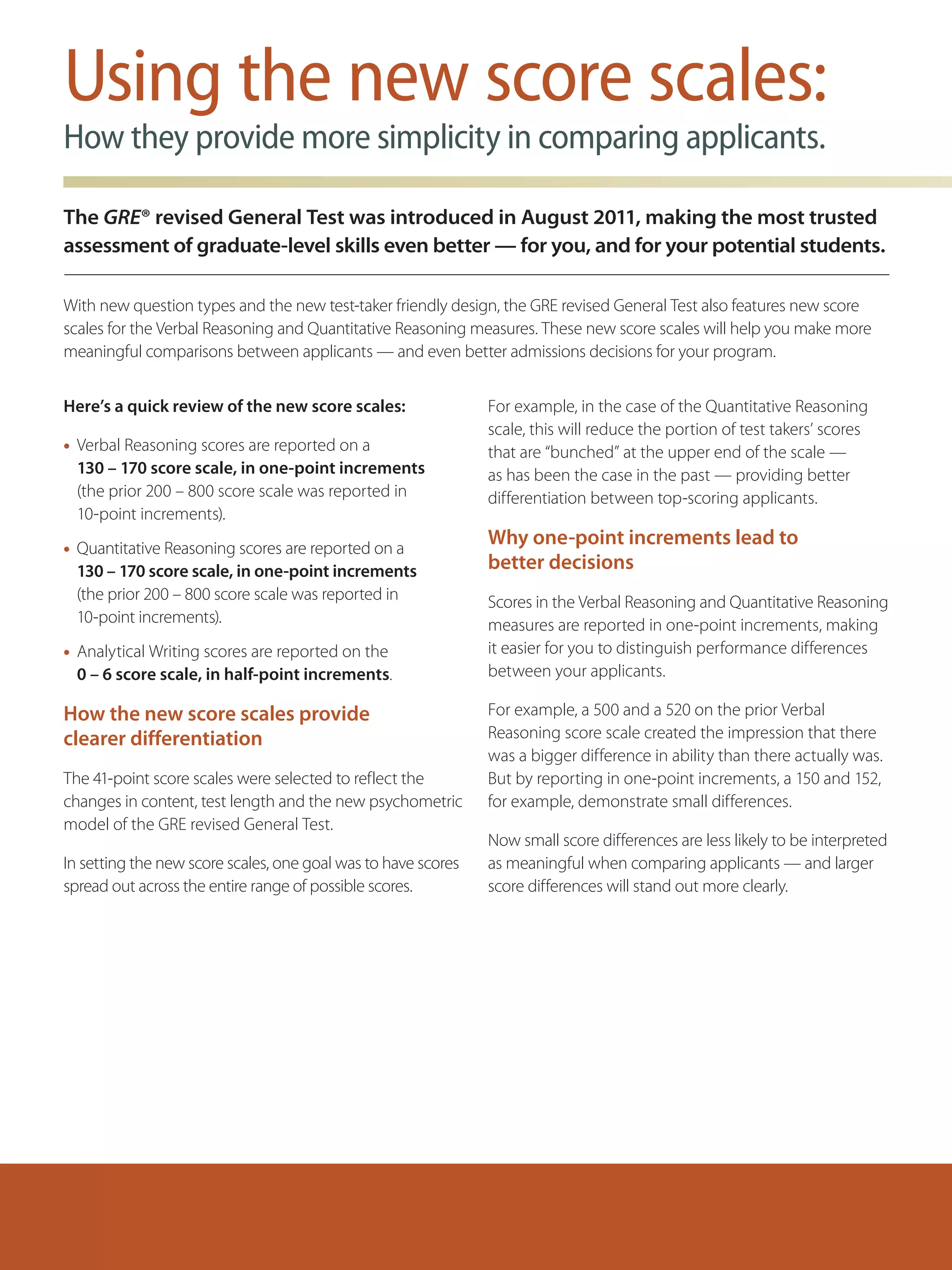 New Gre score scale brochure by ETS | PDF