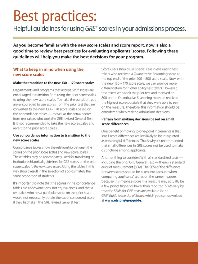 New Gre score scale brochure by ETS | PDF