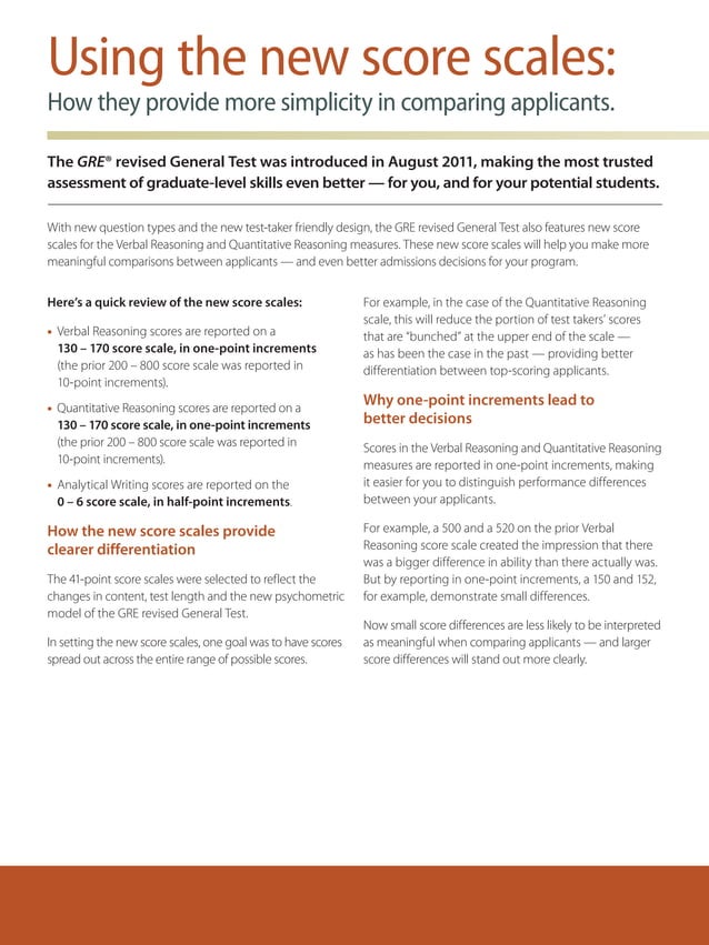 New Gre score scale brochure by ETS | PDF