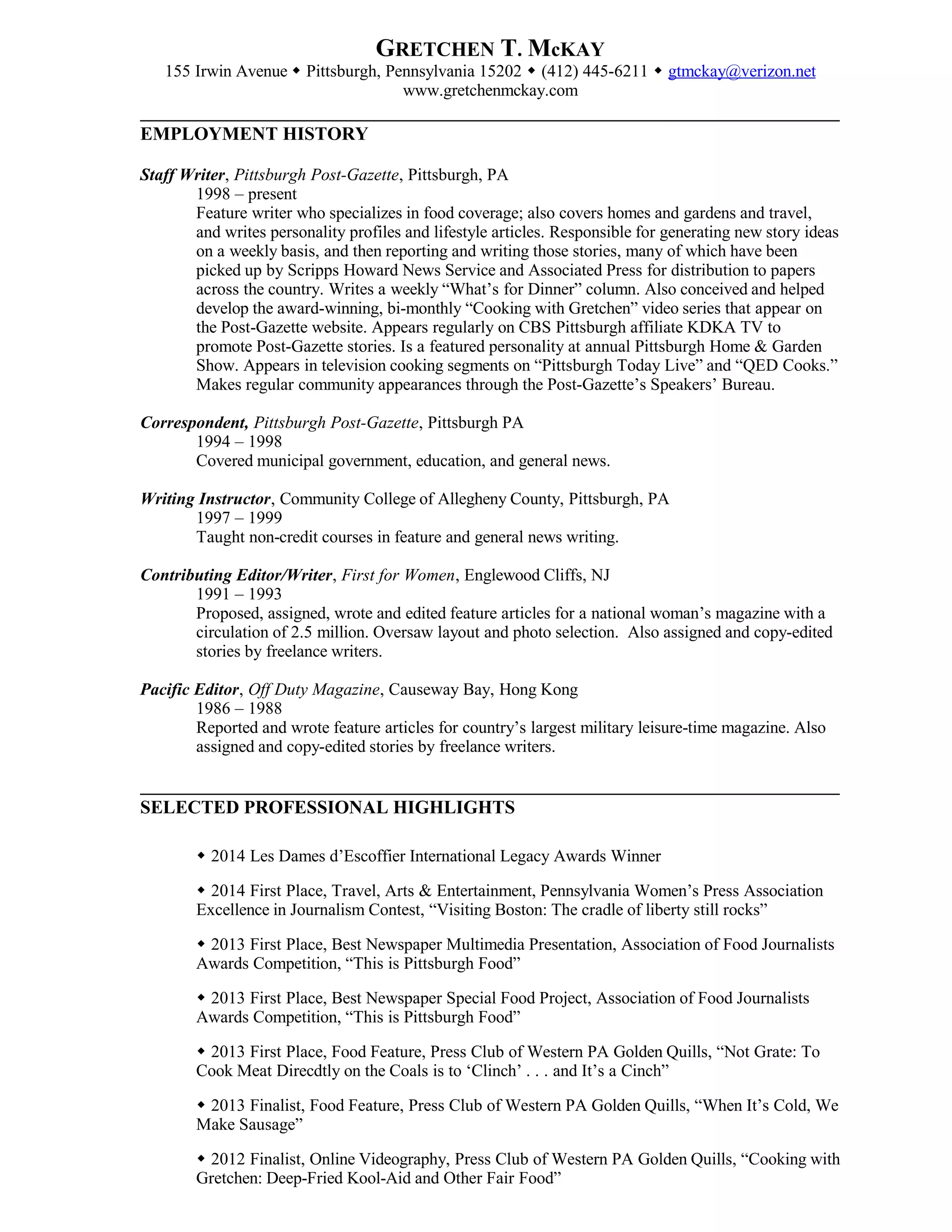 Gretchen mckayresume 2014 | DOC