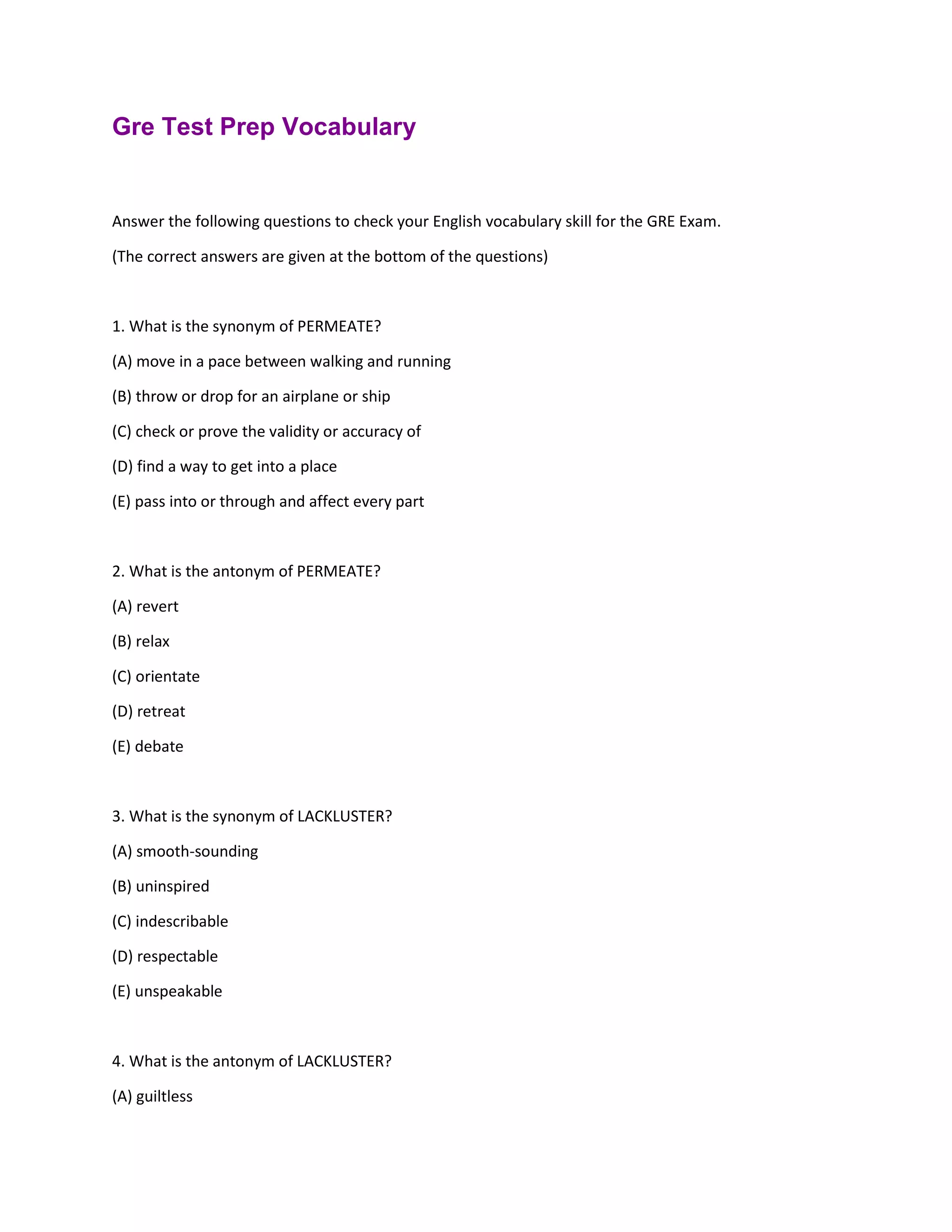 Gre Test Prep Vocabulary | PDF