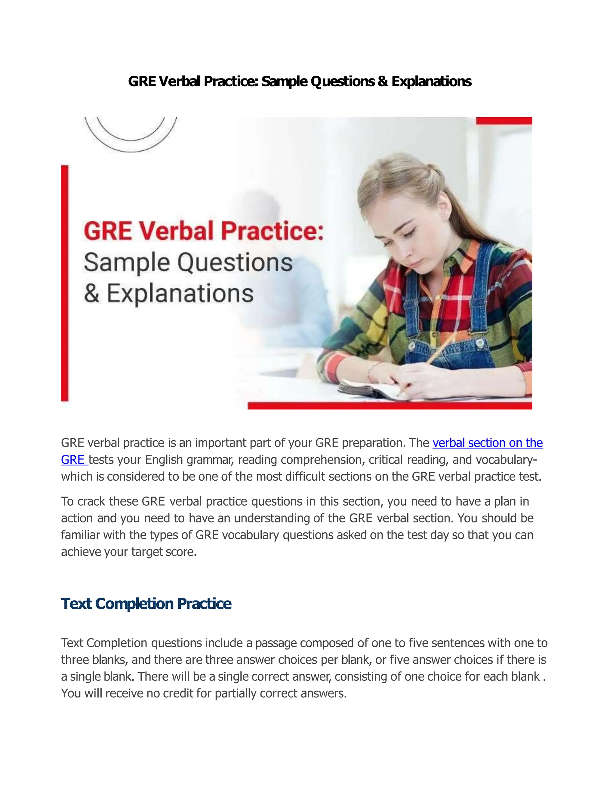 GRE Verbal Practice: Sample Questions and Answers | PPTX | Standardized ...