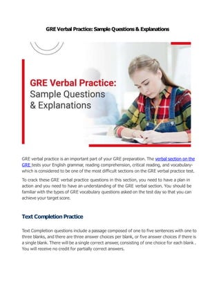 GRE Verbal Practice: Sample Questions and Answers | PPTX
