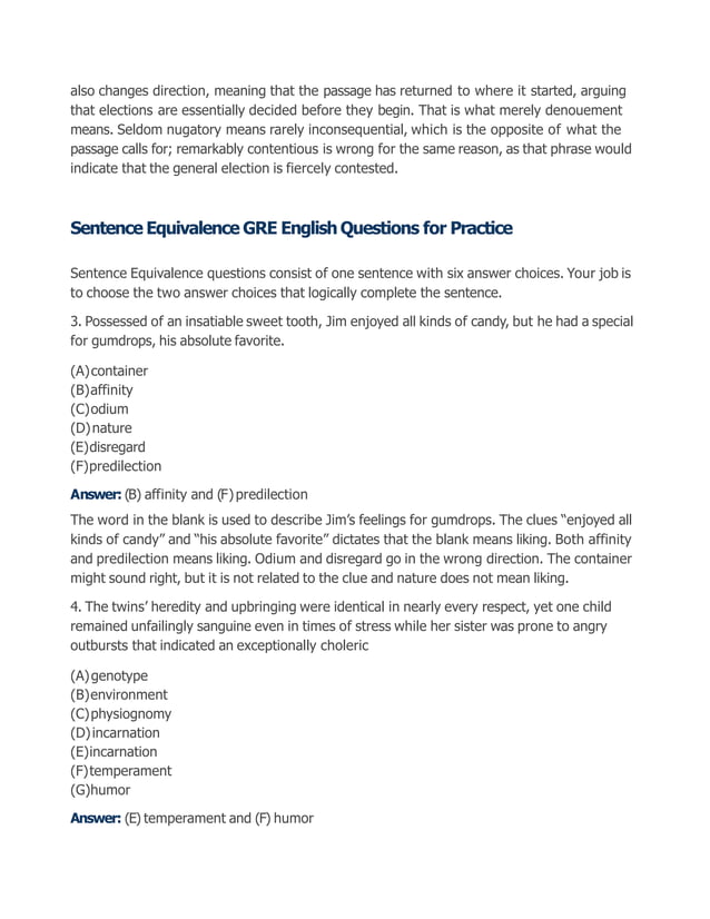 GRE Verbal Practice: Sample Questions and Answers | PPTX | Standardized ...