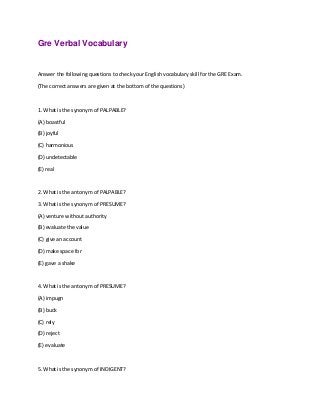 Gre Verbal Vocabulary | PDF
