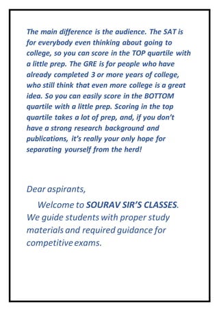 GRE VERSUS SAT LIVE AND ONLINE CLASSES IN KOLKATA | DOCX