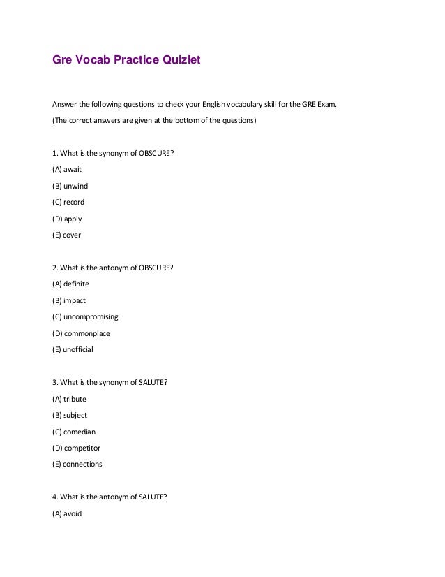 Gre Vocab Practice Quizlet | PDF