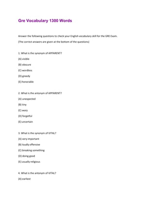 Gre Vocabulary 1300 Words | PDF
