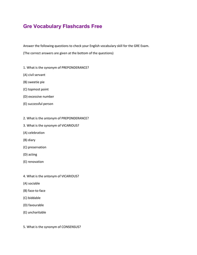 Gre Vocabulary Flashcards Free | PDF
