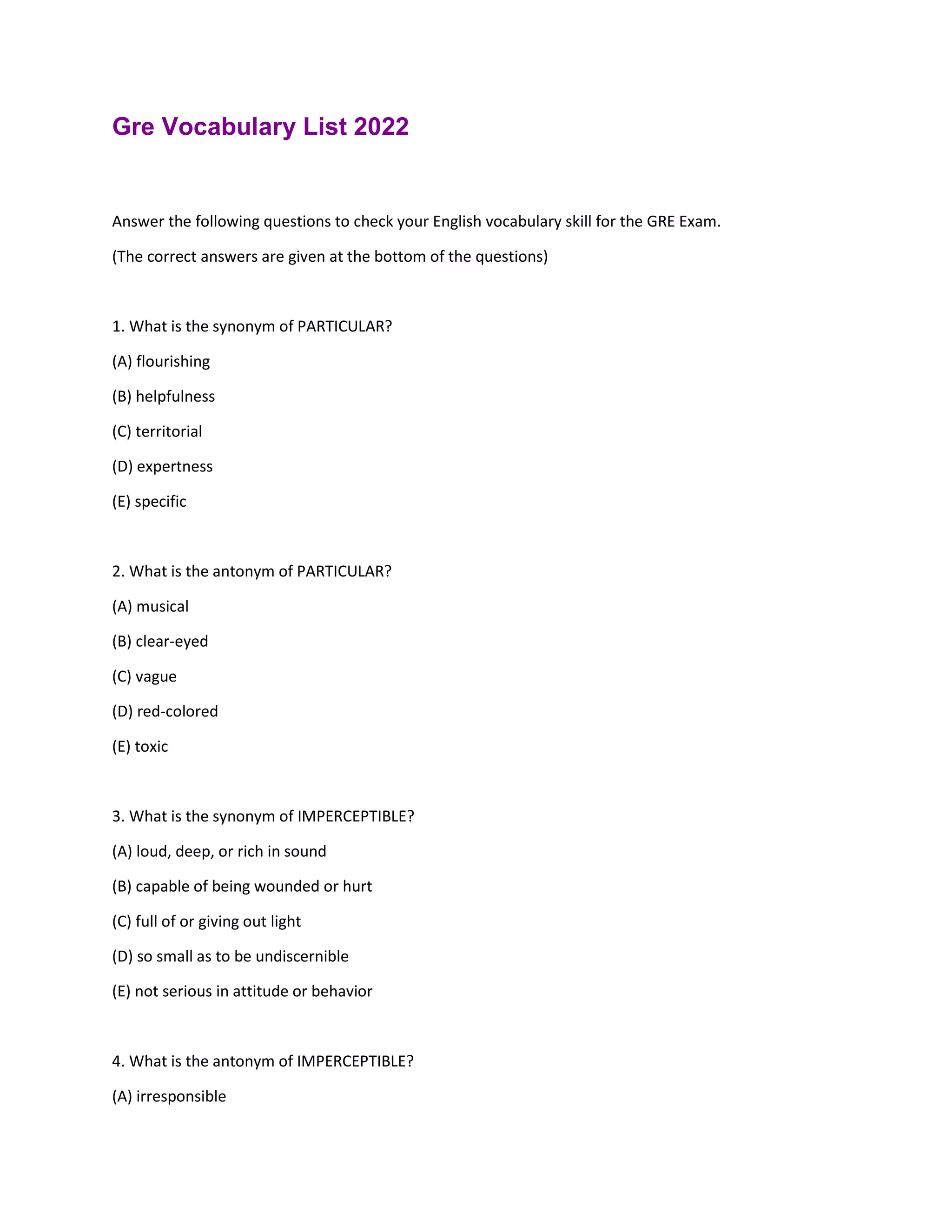 Gre Vocabulary List 2022 | PDF