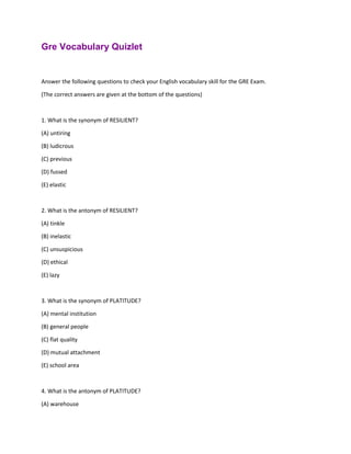 Gre Vocabulary Quizlet | PDF | War and Conflicts
