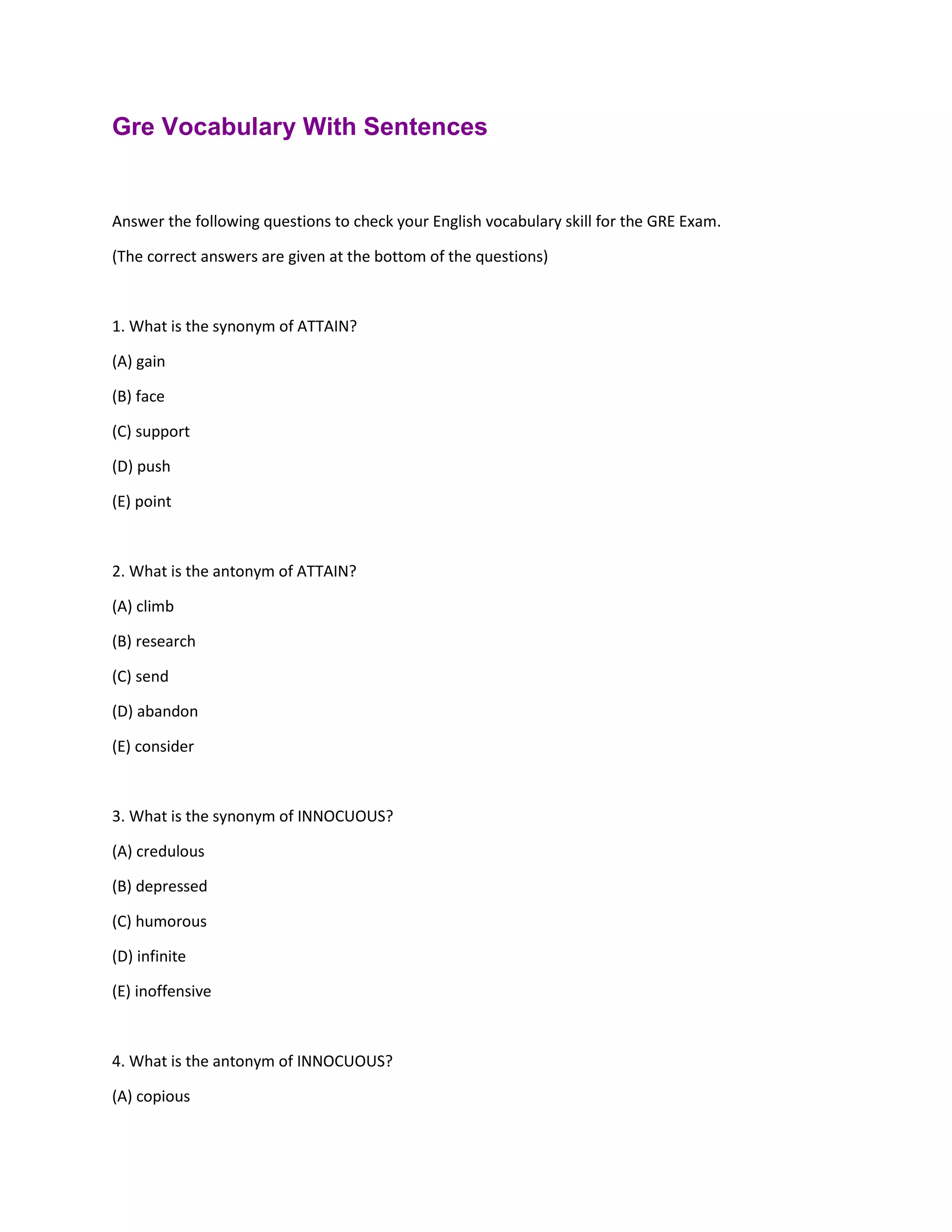 Gre Vocabulary With Sentences | PDF